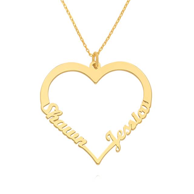 Contour Heart Pendant Necklace with Two Names in Gold Plating - Theo Grace