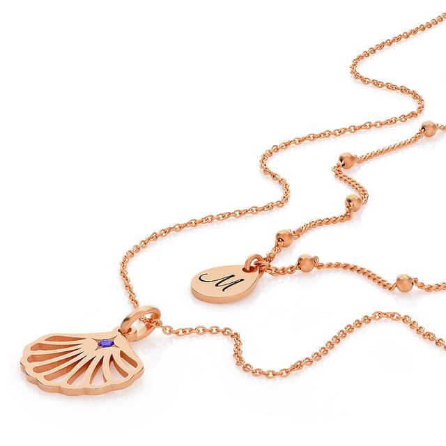 Ariel Shell Initial Necklace with Birthstone in 18ct Rose Gold Plating ...