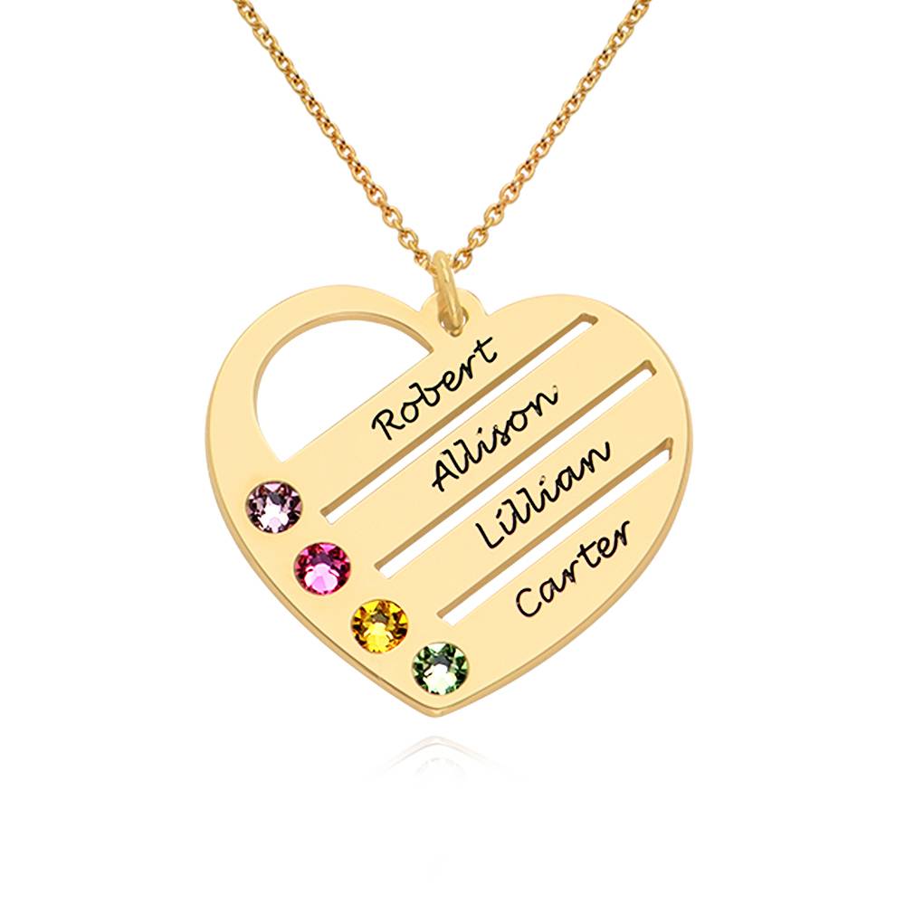 Terry Birthstone Heart Necklace with Engraved Names in Gold Vermeil ...