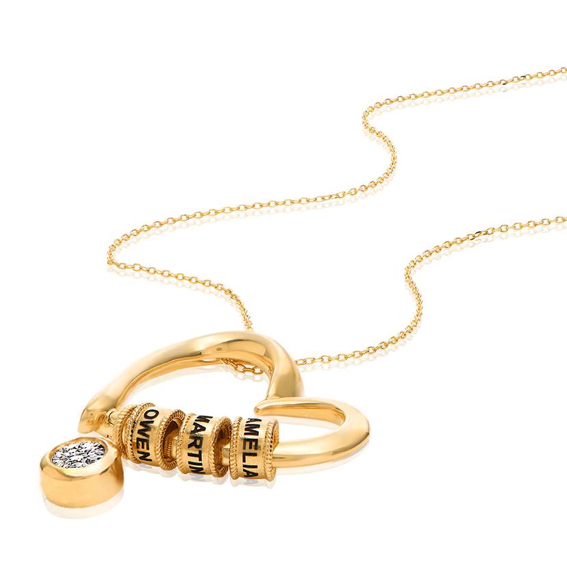 Charming Heart Necklace with Engraved Beads and 1ct Diamond in Gold ...