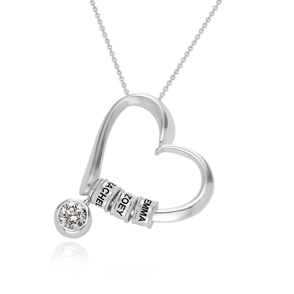 Charming Heart Necklace with Engraved Beads and 1ct Diamond in Silver ...