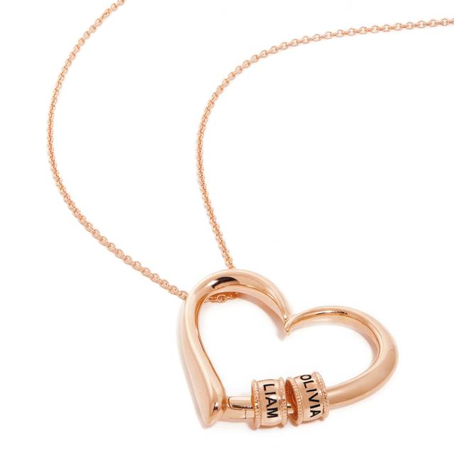 Charming Heart Necklace with Engraved Beads in Rose Gold Vermeil - Theo ...