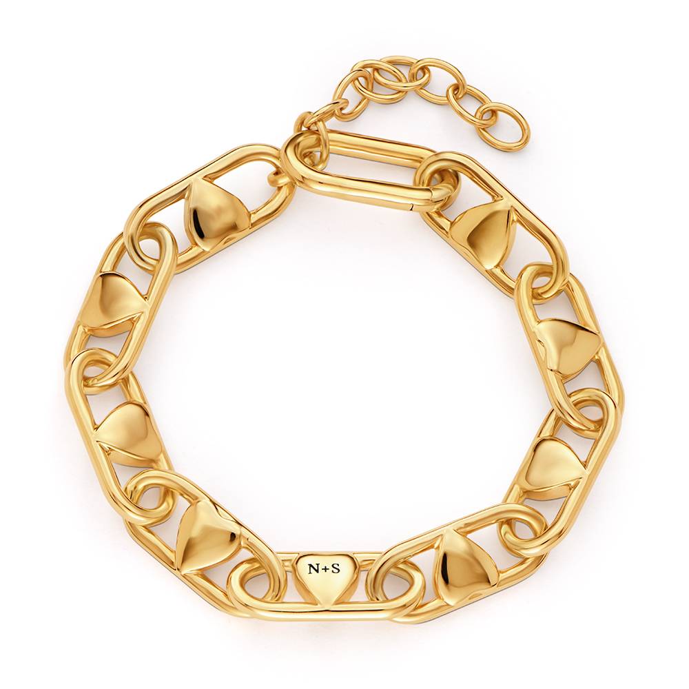 Chunky Linked Hearts Initial Bracelet in Gold Finish - Theo Grace