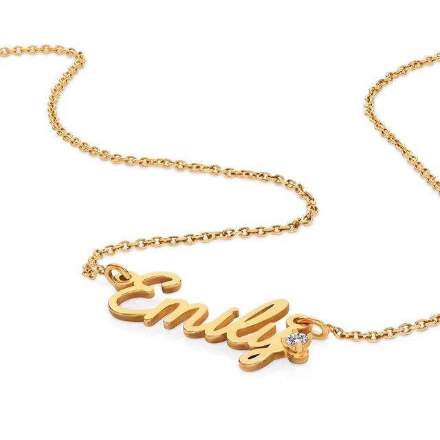 Personalised Cursive Name Necklace with Diamond in 18ct Gold Plating ...