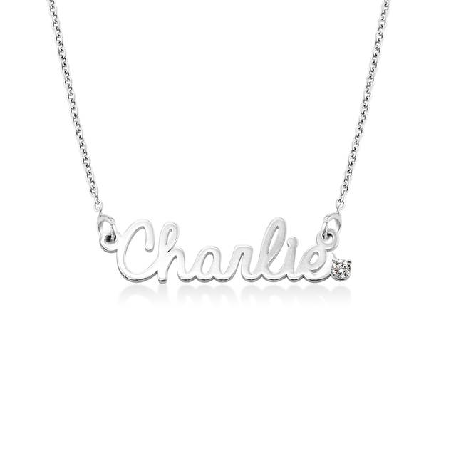 Personalised Cursive Name Necklace with Diamond in Silver - Theo Grace