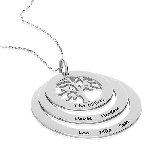 Family Circle Necklace with Hanging Family Tree in 10ct Solid White ...