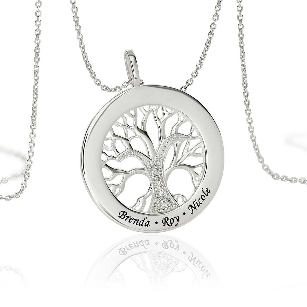 Family Tree Circle Necklace with Diamonds in Sterling Silver - Theo ...