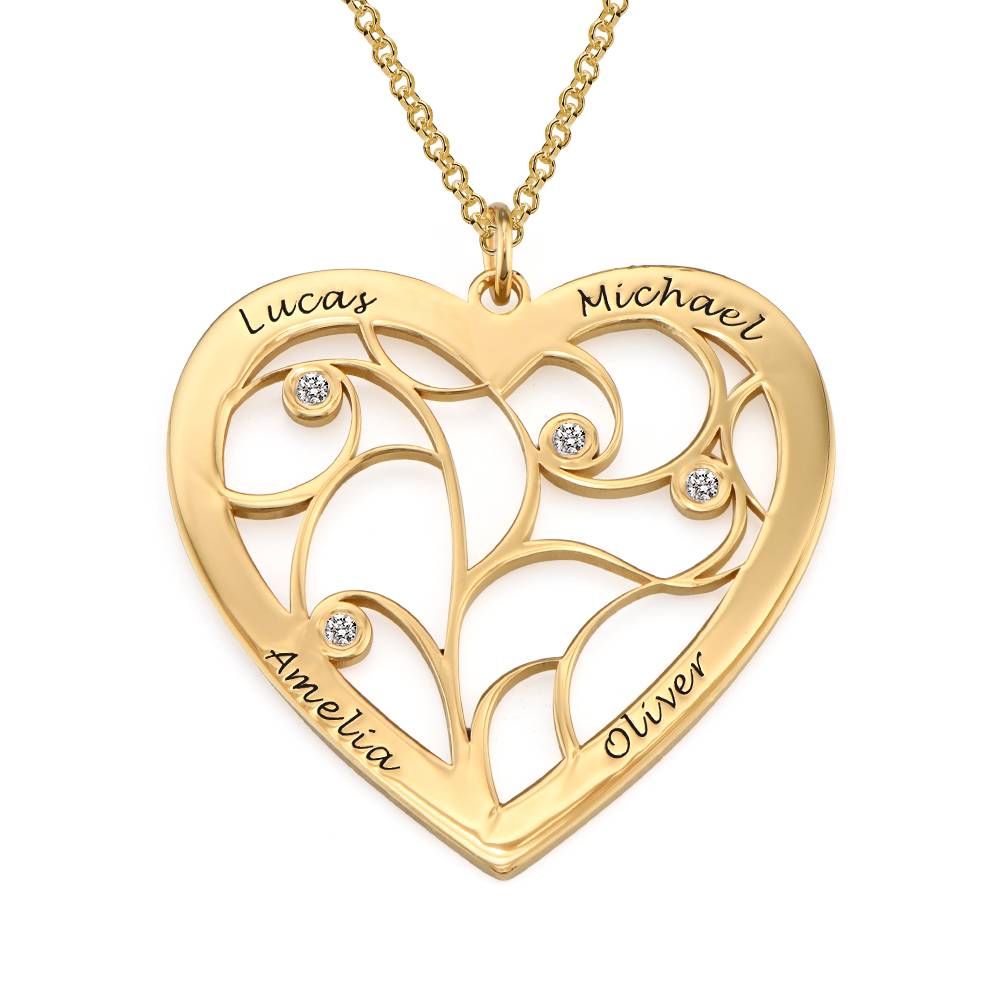Heart Family Tree Necklace with Diamonds in Gold Vermeil - Theo Grace