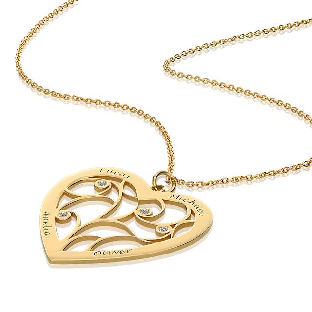 Heart Family Tree Necklace with Diamonds in Gold Vermeil - Theo Grace