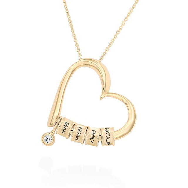 Charming Heart Necklace with Engraved Beads and 0.10ct Diamond in 10ct ...