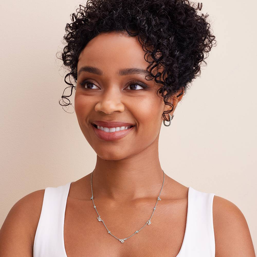 Heritage Multiple Initial Necklace with Diamonds in Silver - Theo Grace