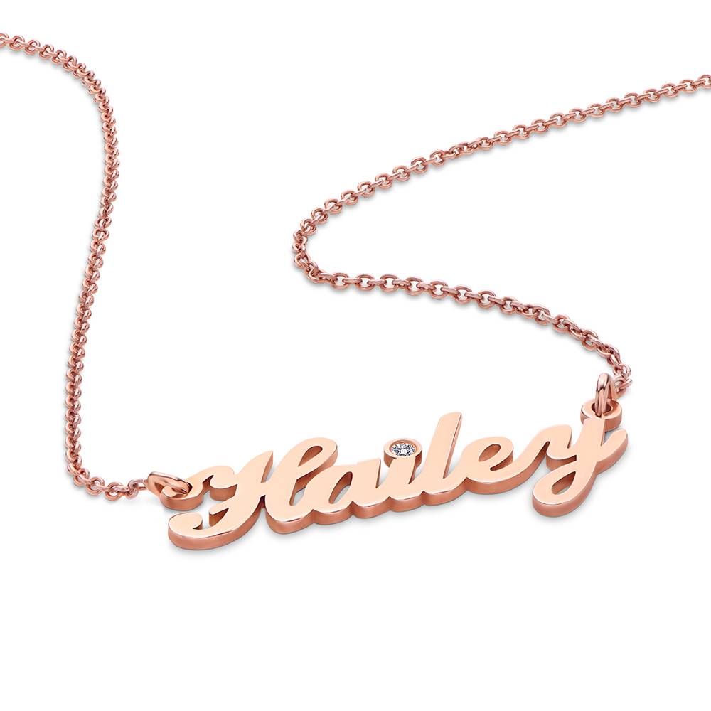 Hollywood Small Name Necklace with 0.02ct Diamond in 18ct Rose Gold ...