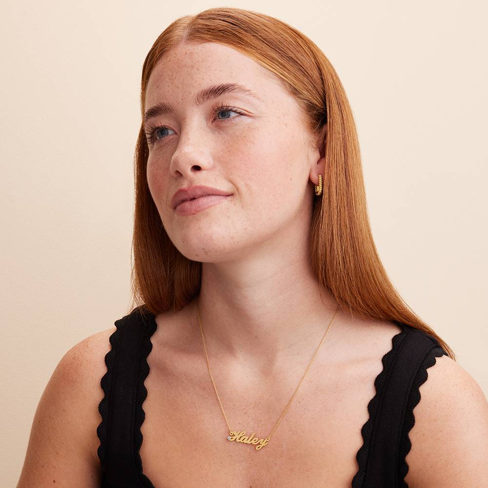 Hollywood Small Name Necklace with 0.05ct Diamond in 18ct Gold Plating ...