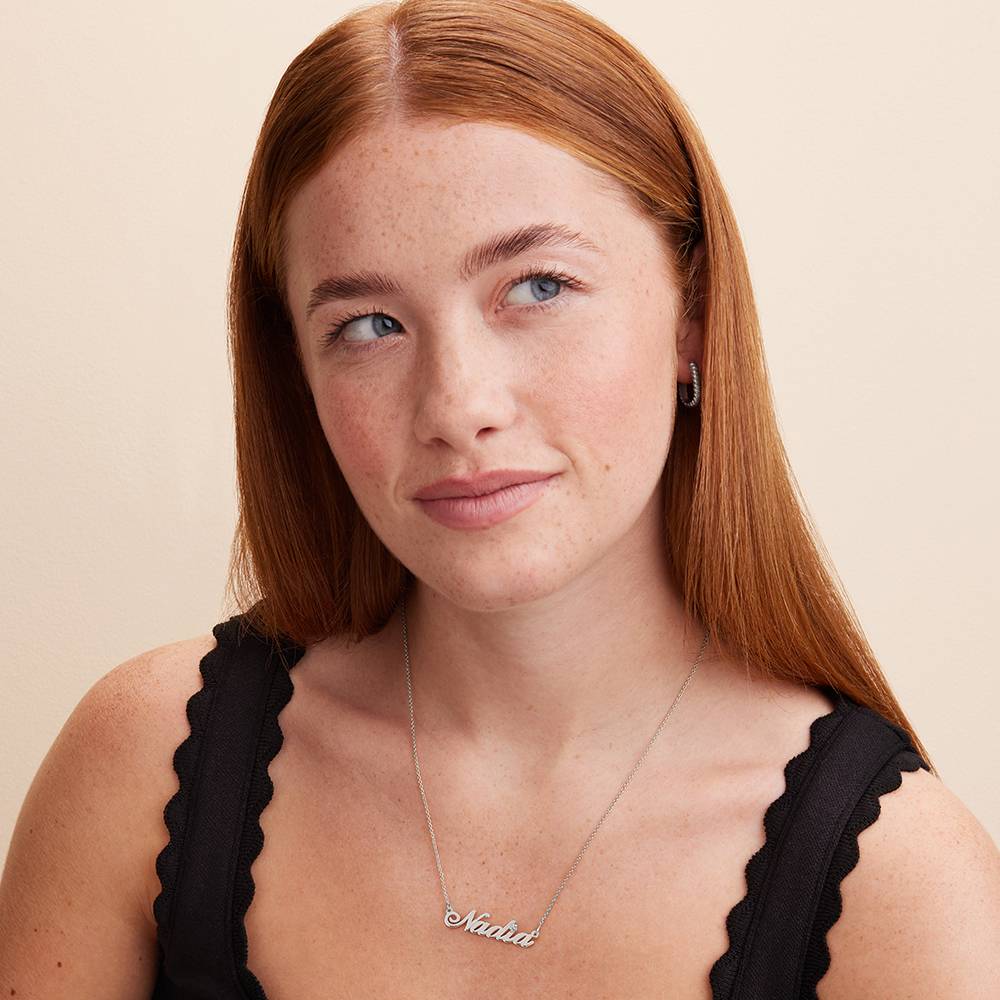 Hollywood Small Name Necklace with 0.05ct Diamond in Sterling Silver ...