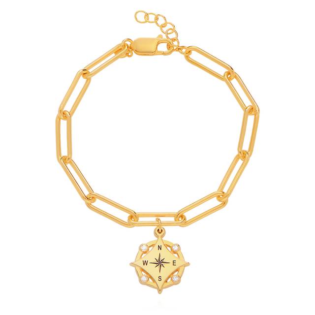 Kaia Initial Compass Bracelet with Diamonds in Gold Plating - Theo Grace