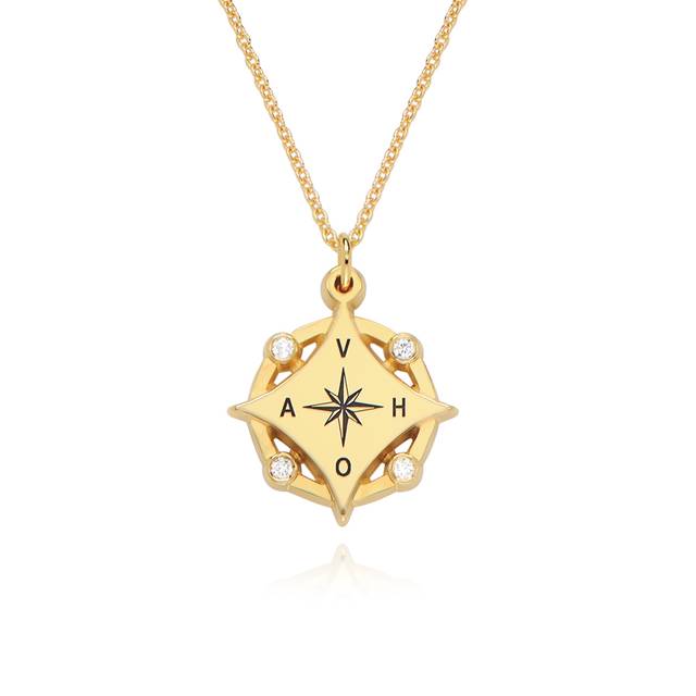 Kaia Initial Compass Necklace with Diamonds in 18ct Gold Plating - Theo ...