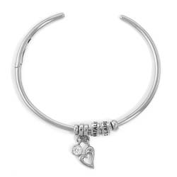 Linda Open Bangle Bracelet with Sterling Silver Beads - Theo Grace