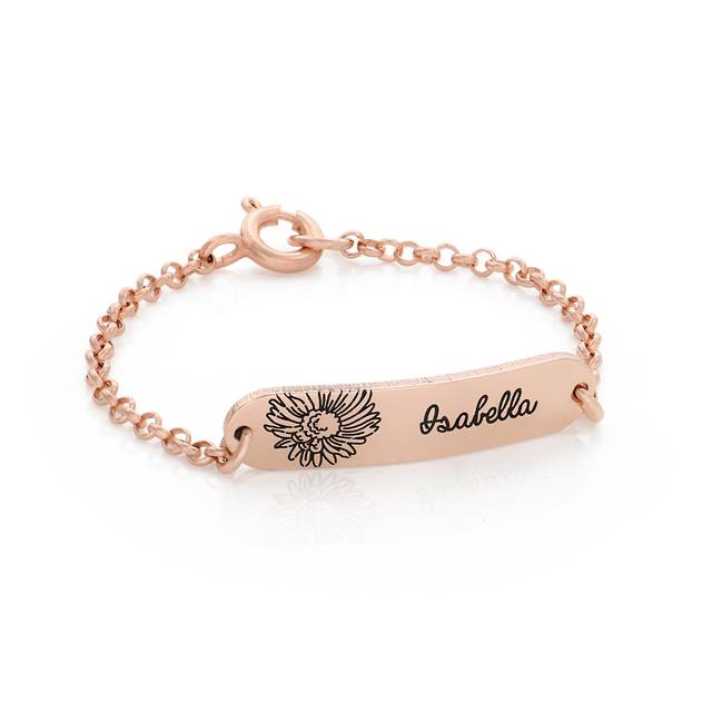 Lyla Baby Name Bracelet with Birth Flower in Rose Gold Plating - Theo Grace