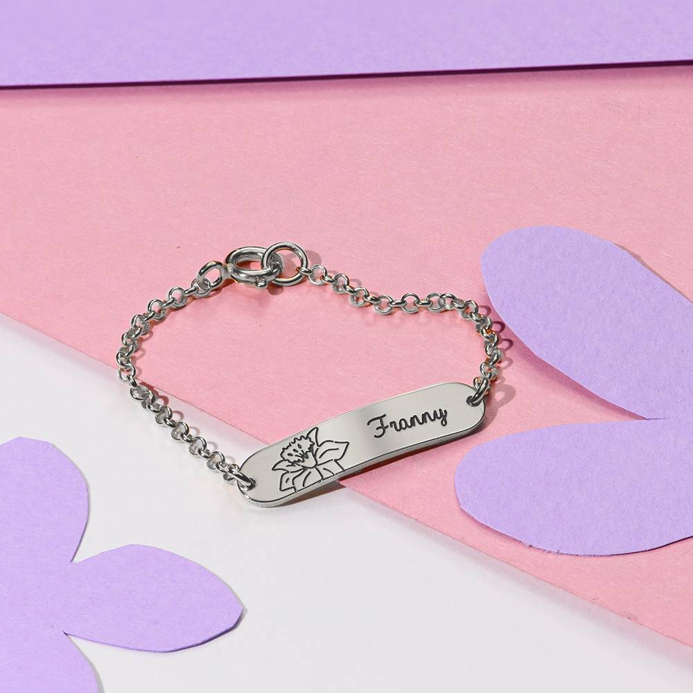Lyla Baby Name Bracelet with Birth Flower in Sterling Silver - Theo Grace