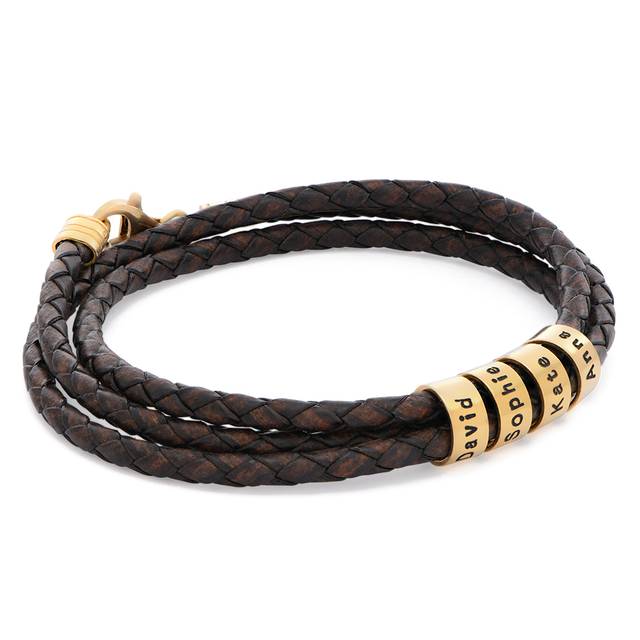 Navigator Brown Braided Leather Bracelet for Men with Custom Beads in ...