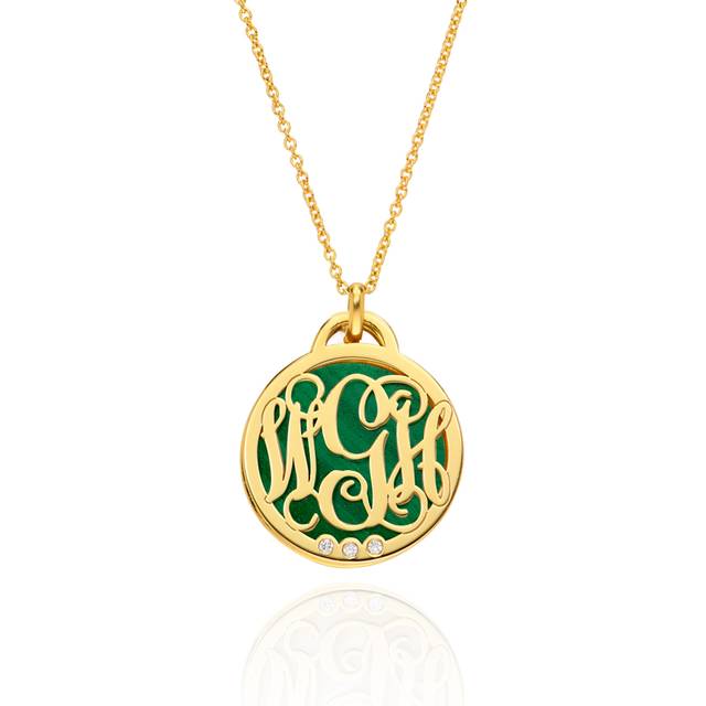 Monogram Initials Necklace with Semi-Precious Stone and Diamonds in ...