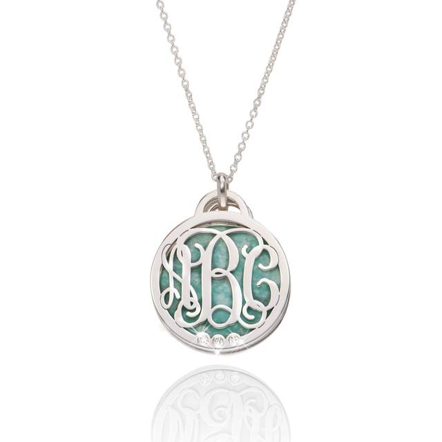 Monogram Initials Necklace with Semi-Precious Stone and Diamonds in ...