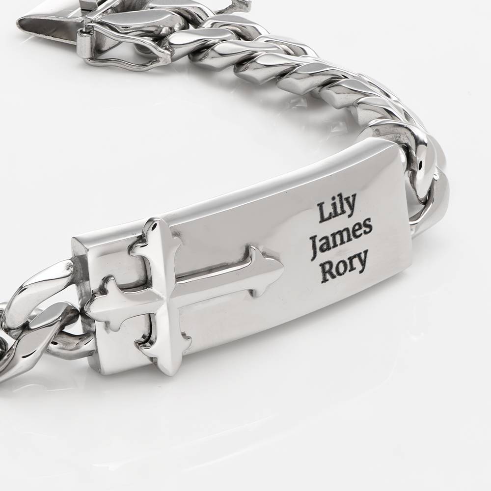 Personalised Cross ID Bracelet for Men in Stainless Steel - Theo Grace