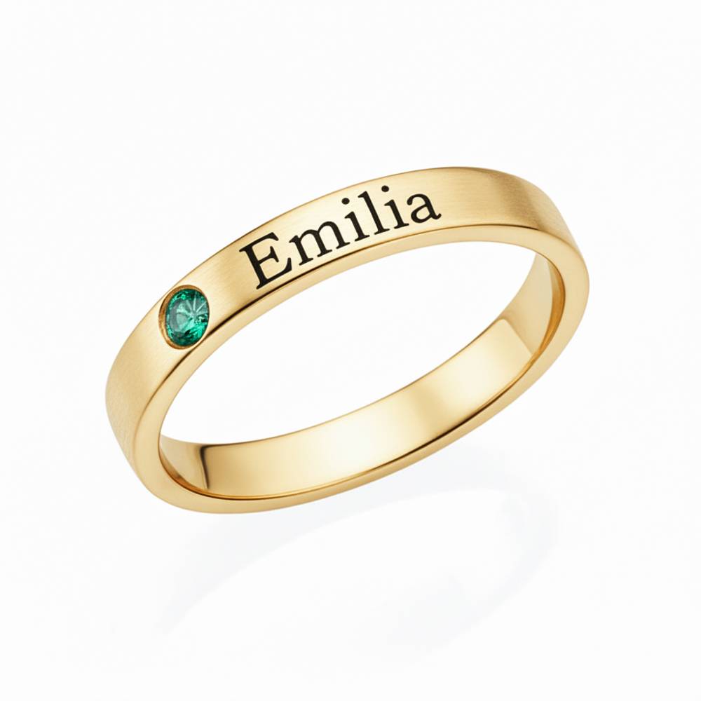Stackable Birthstone Name Ring in Gold Plating - Theo Grace