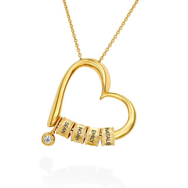 Charming Heart Necklace with Engraved Beads and 0.10ct Diamond in Gold ...