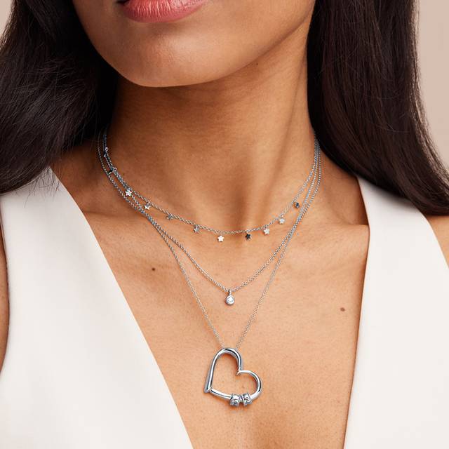 Charming Heart Necklace with Engraved Beads in Silver - Theo Grace