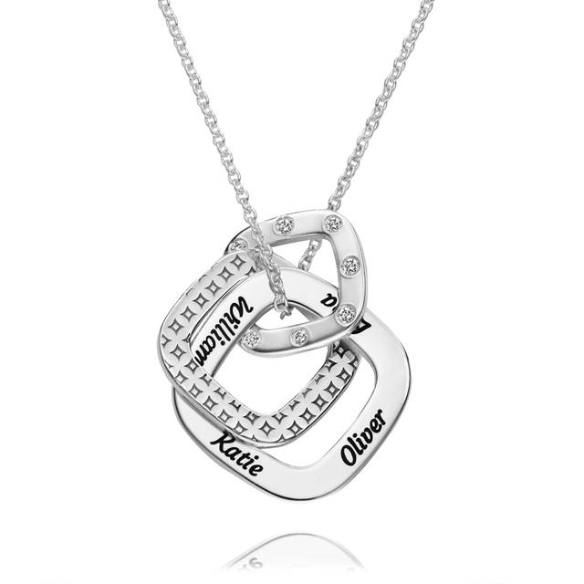 Teres Engraved Necklace with Diamonds in Sterling Silver - Theo Grace
