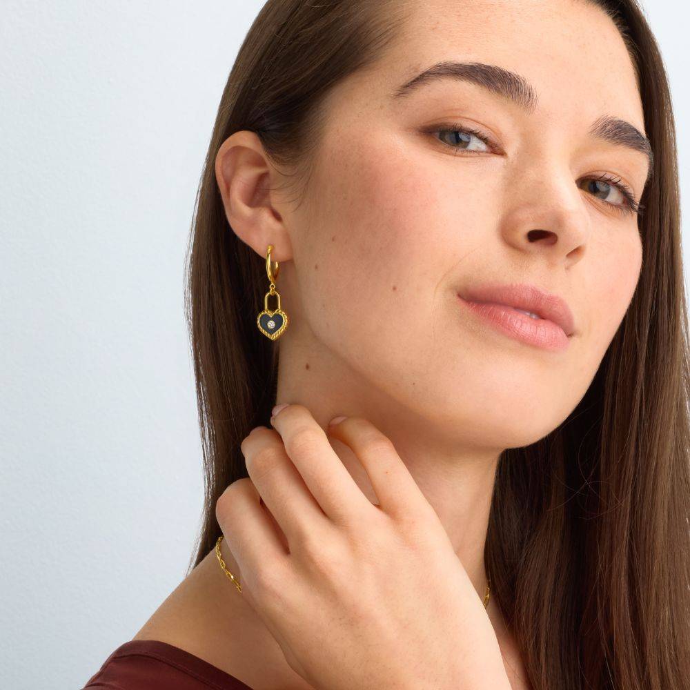 The Love Lock Enamel Earrings in Gold - Theo Grace