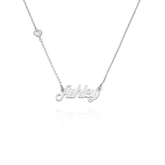 Twirl Script Name Necklace with Heart Diamond in Sterling Silver - Theo ...