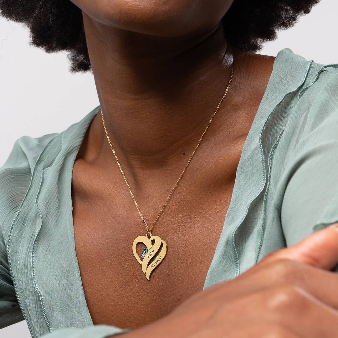 Two Hearts Forever One Necklace with Birthstones in Gold Vermeil - Theo ...