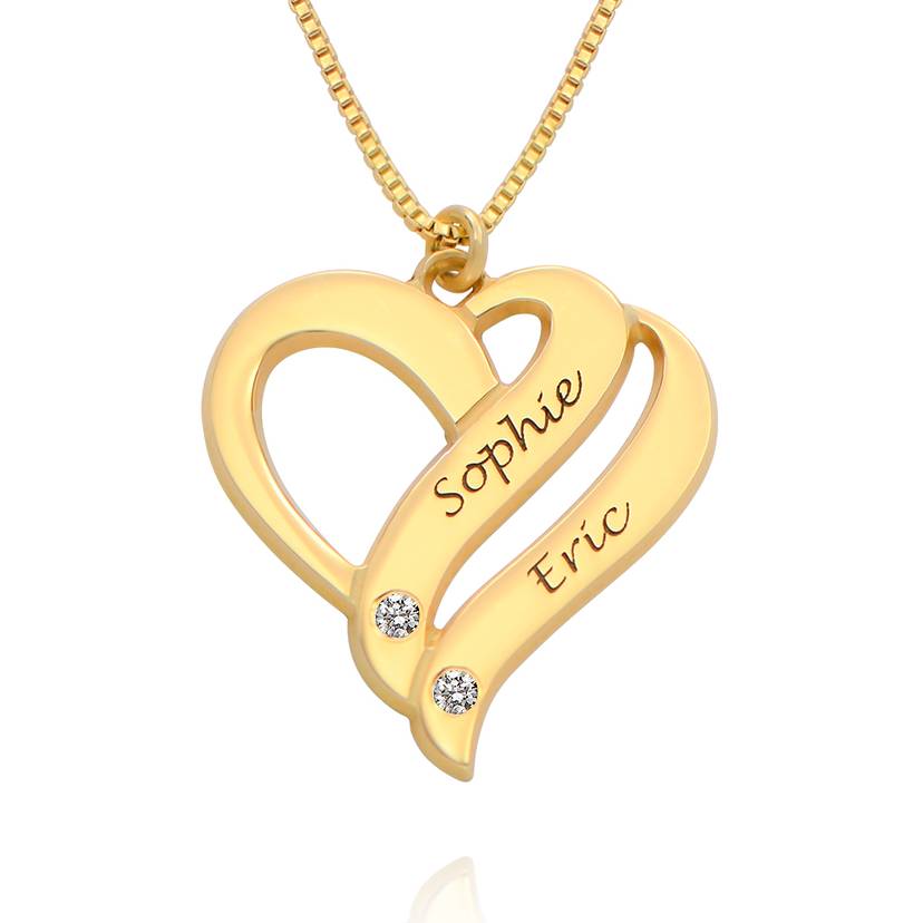 Two Hearts Forever One Necklace with Diamonds in Gold Plating - theo grace