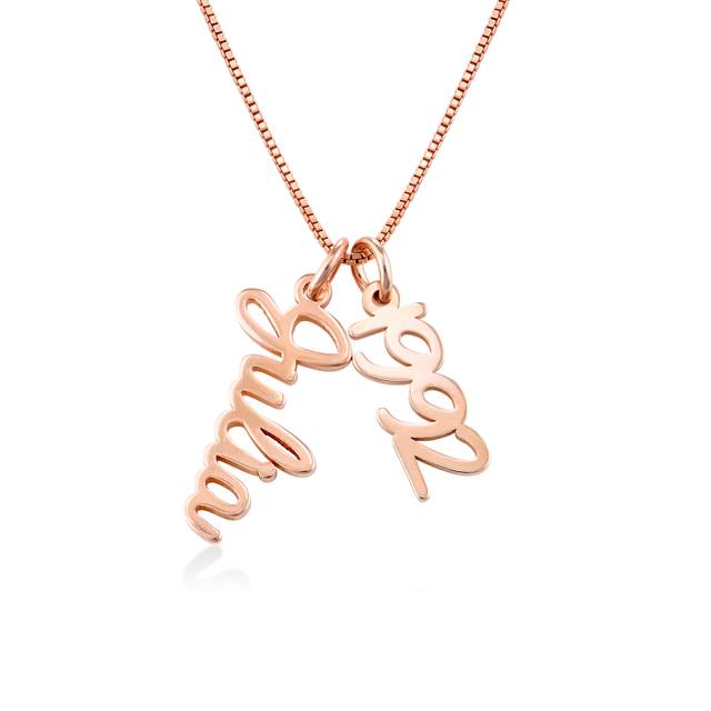 Vertical Name Pendant in Cursive in Rose Gold Plating - Theo Grace
