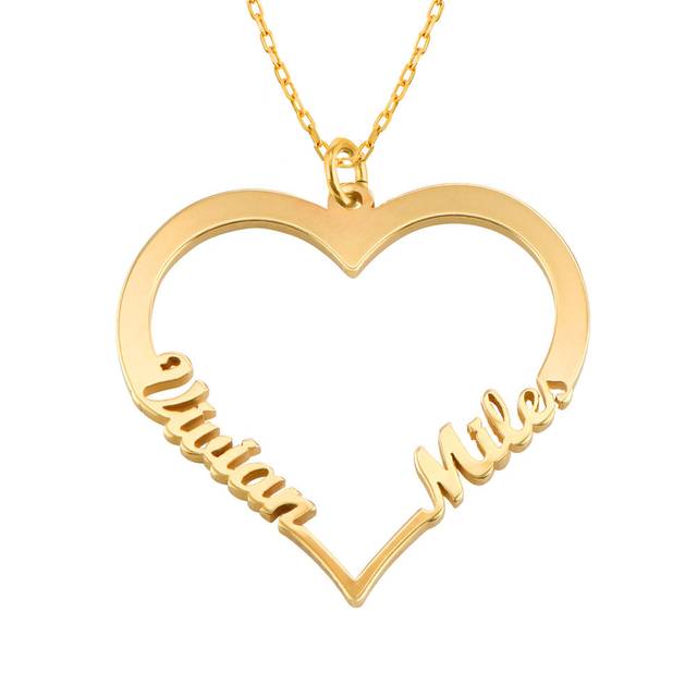 Contour Heart Pendant Necklace with Two Names in 10ct Solid Yellow Gold ...