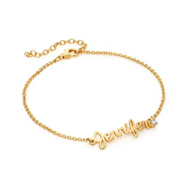 Cursive Name Bracelet with Diamond in 18ct Gold Plating - Theo Grace