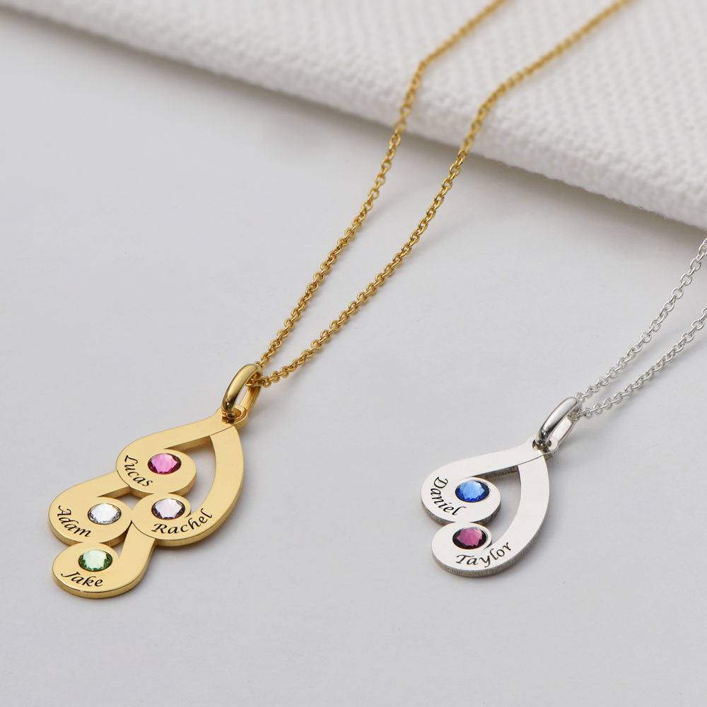 Engraved Family Pendant Necklace with Birthstones in Gold Plating ...