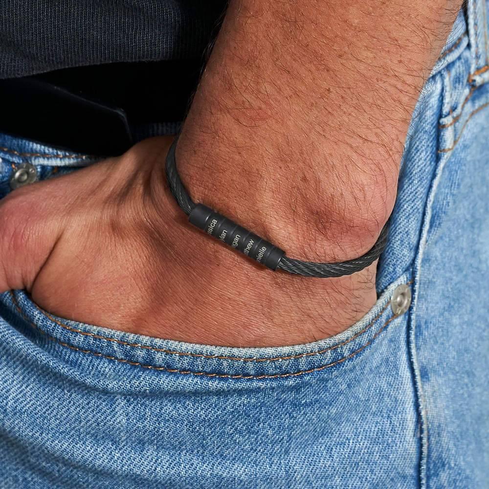 Engraved Twisted Cable Men Bracelet in Black Stainless Steel - Theo Grace
