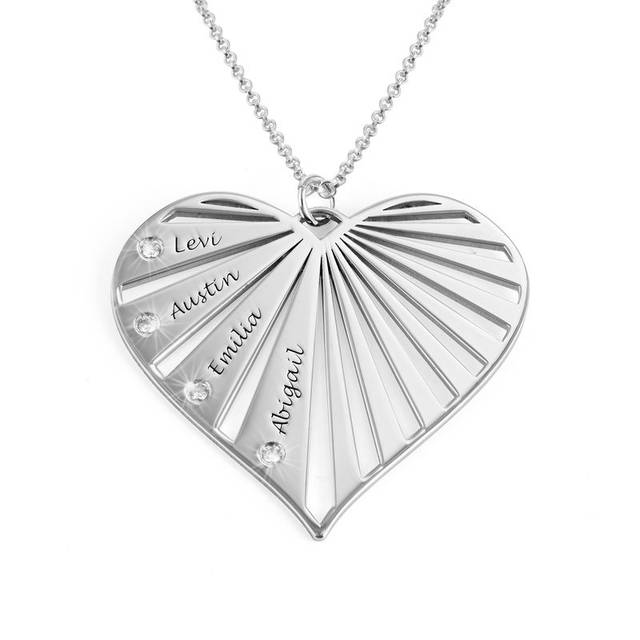 Family Heart Necklace with Diamonds in Silver - Theo Grace
