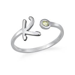Initial Open Promise Ring with Birthstone in Sterling Silver - Theo Grace (Formerly MYKA)