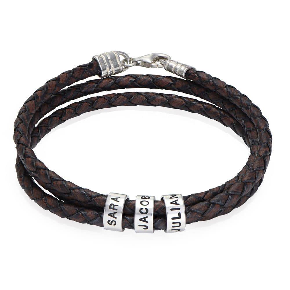 Navigator Brown Braided Leather Bracelet for Men with Custom Beads in ...