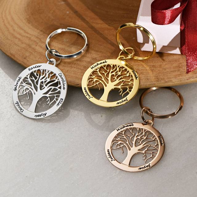 Personalised Family Tree Keyring in Gold Plating - Theo Grace