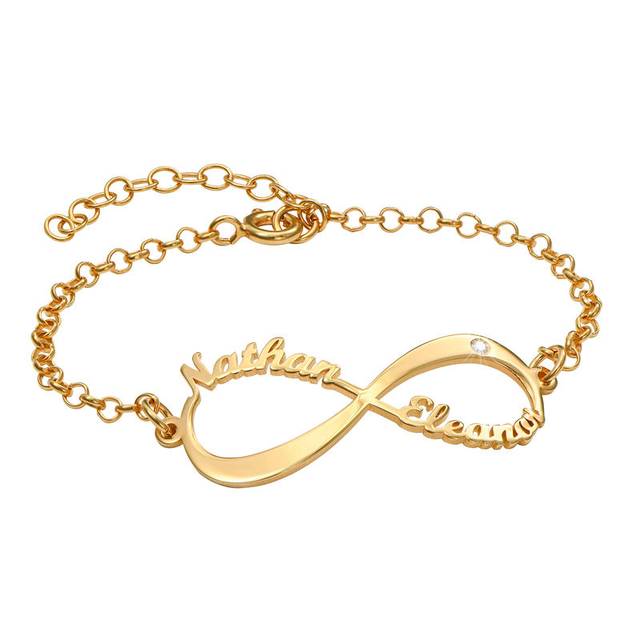 Personalised Infinity Name Bracelet with Diamond in Gold Vermeil - Theo ...