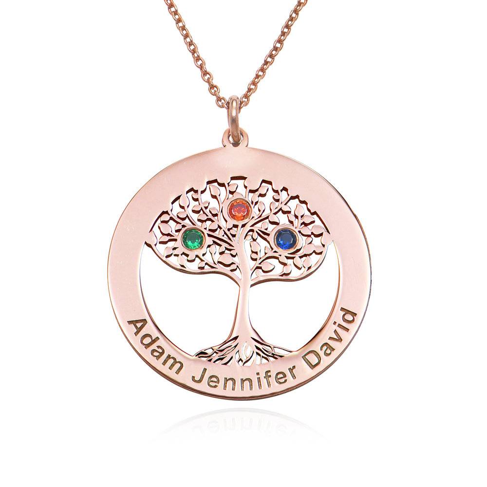 Circle Tree of Life Necklace with Birthstones in 18ct Rose Gold Plating ...