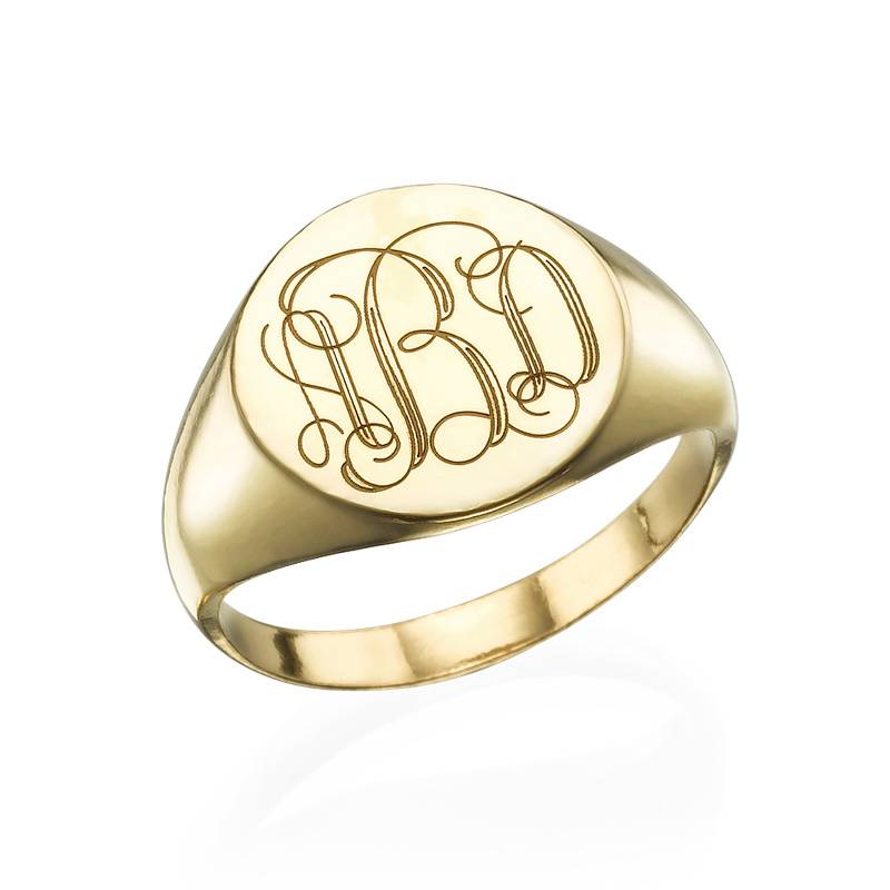 Signet Ring with Engraved Monogram for Women in Gold Plating - Theo Grace