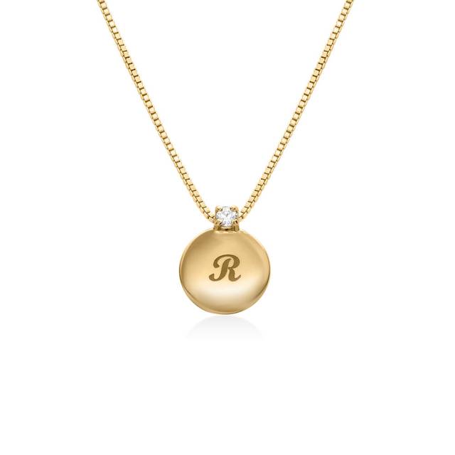 Small Circle Initial Necklace with Diamond in Gold Plating - Theo Grace