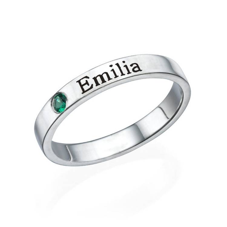 Stackable Birthstone Name Ring in Sterling Silver - Theo Grace