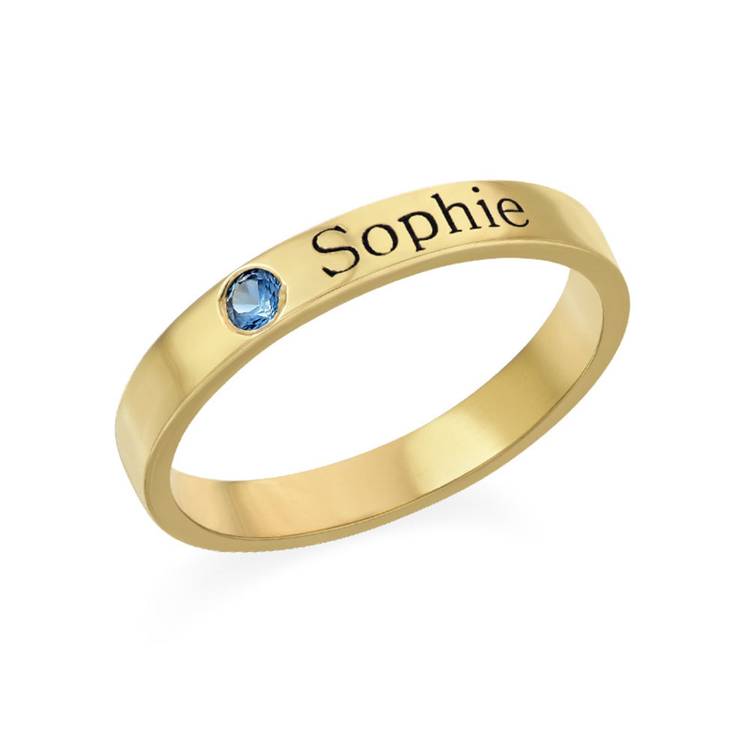 Stackable Birthstone Name Ring in 18ct Gold Vermeil - Theo Grace